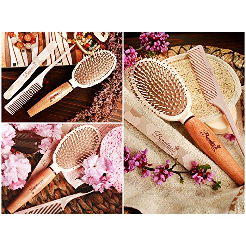 Hair Brush, Hair Comb and Nail File - Hair Brush Set | Detangling Hair Brush, Hair Brush for Women | Rat Tail Comb, Teasing Comb | Double Sided Nail File