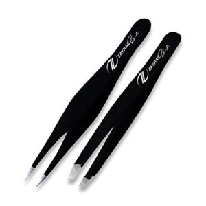 zayraz style tweezer set slant pointed tweezer for ingrown hair. precision sharp needle nose pointed tweezers for splinters -set of point and slant stainless steel tweezers for eyebrow plucking