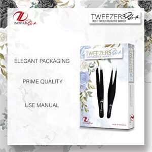 Zayraz style tweezer Set Slant Pointed Tweezer for Ingrown Hair. Precision Sharp Needle Nose Pointed Tweezers for Splinters -Set of Point and Slant Stainless Steel Tweezers for Eyebrow Plucking