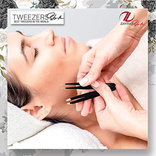 Zayraz style tweezer Set Slant Pointed Tweezer for Ingrown Hair. Precision Sharp Needle Nose Pointed Tweezers for Splinters -Set of Point and Slant Stainless Steel Tweezers for Eyebrow Plucking