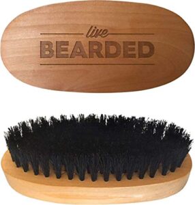 live bearded: premium all-natural boar bristle beard brush – real wooden handle – supports beard hair growth, style control and oil production – tames big and wild beards – easily daily grooming