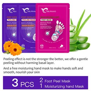 Foot Peel Mask, YOUPINWEI Exfoliating Feet Peeling Mask for Dry Cracked Heels - 2+1 Packs - Make Your Feet Baby Soft Get Smooth Silky Skin, Calluses and Dead Skin Remover for Women and Men