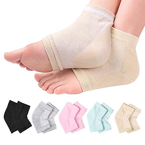 5 Pairs Moisturizing Socks, Foot Heel Socks, Open Toe Socks, Ventilate Gel Spa Socks for Womens (One Size Fits Most, 5 Colors(Green+Pink+Beige+Black+Grey))