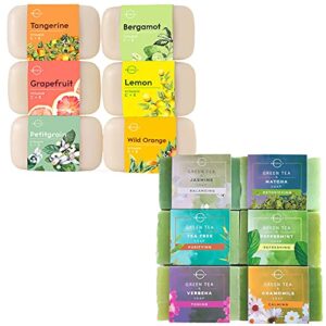 o naturals ultimate citrus bar soap bundle. green tea soap collection and fragrant citrus soap collection sets. two 6 packs 4 ounce each bar