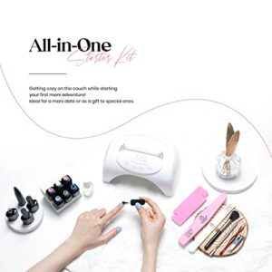 Beetles Gel Nail Polish Kit with 48W U V Nail Lamp Starter Kit 6 pcs Blue White Nude Pink Glitter Gel Polish Set Base Gel Top Coat DIY Pink Decorations Manicure Gifts for Women