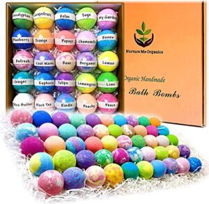 bulk bath bombs gift set. organic & natural spa bath bomb set of 50. individually wrapped she butter bath bombs kit. best bath bomb women men teens kids sulfate free moisturizing bath balls gift set…