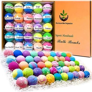 Bulk Bath Bombs Gift Set. Organic & Natural Spa Bath Bomb Set of 50. Individually Wrapped She Butter Bath Bombs Kit. Best Bath Bomb Women Men Teens Kids Sulfate Free Moisturizing Bath Balls Gift Set…