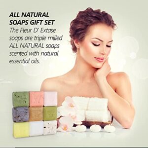 FLEUR D' EXTASE (Ecstacy Soap Gift Set With 9 x 25 Gram Bars Of Guest Soaps - All Natural (9 Soaps Gift Set)