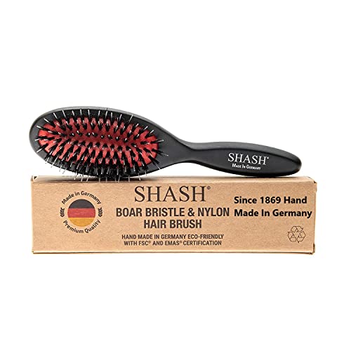 Since 1869 Hand Made In Germany - Nylon Boar Bristle Brush Suitable For Normal to Thick Hair - Gently Detangles, No Pulling or Split Ends - Softens and Improves Hair Texture, Stimulates Scalp (Small)