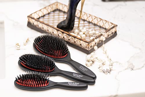 Since 1869 Hand Made In Germany - Nylon Boar Bristle Brush Suitable For Normal to Thick Hair - Gently Detangles, No Pulling or Split Ends - Softens and Improves Hair Texture, Stimulates Scalp (Small)