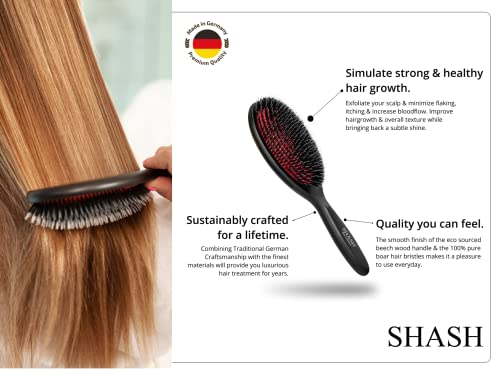 Since 1869 Hand Made In Germany - Nylon Boar Bristle Brush Suitable For Normal to Thick Hair - Gently Detangles, No Pulling or Split Ends - Softens and Improves Hair Texture, Stimulates Scalp (Small)