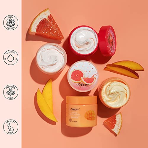 Whipped Body Butter Creams in Mango, Pink Grapefruit, Strawberry Scents, Ultra-Hydrating Shea Enriched with Jojoba Oil & Vitamin E, Natural Skin Moisturizer for Men & Women, Normal to Dry Skin, 3pc