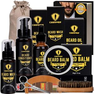 ceenwes upgraded beard grooming kit with beard conditioner ,beard oil, beard brush, beard comb, beard balm, beard shampoo, beard & mustache scissors storage bag, beard growth & trimming kit for men care perfect christmas gifts for dad/boyfriend