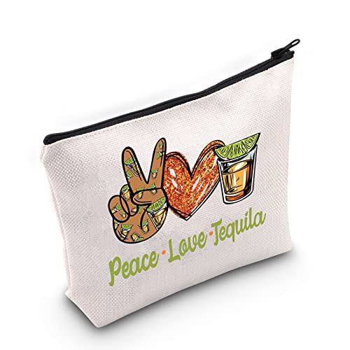 WZMPA Funny Tequila Cosmetic Bag Tequila Drinker Gift Peace Love Tequila Makeup Zipper Pouch Bag For Women Girls (Peace Tequila)