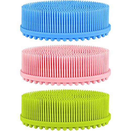 BBTO 3 Pieces Exfoliating Silicone Body Scrubber Body Silicone Scrubber Brush Silicone Body Wash Scrubber for Skin Exfoliation, 3 Colors (Pink, Blue and Green)