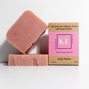 JenSan Home and Body Rose Petals Natural Organic Shea Butter Moisturizing Soap Bar - Handmade with Essential Oils