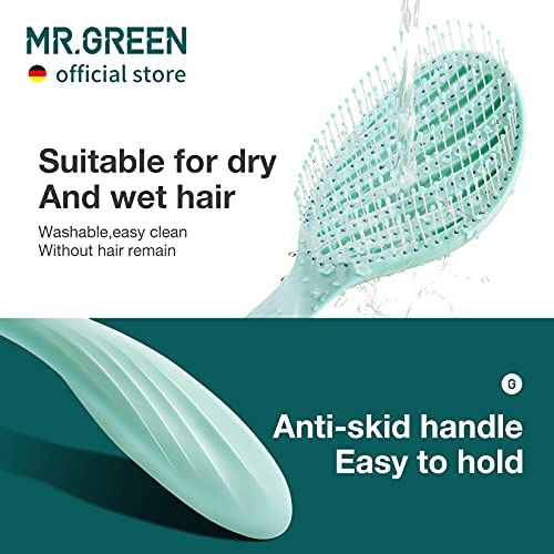 MR.GREEN Hollow Out Hair Brush Scalp Massage Combs Hair Styling Detangler Fast Blow Drying Detangling Tool For Wet Dry Curly Hair (Green)