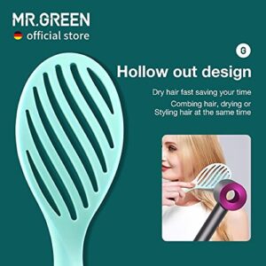 MR.GREEN Hollow Out Hair Brush Scalp Massage Combs Hair Styling Detangler Fast Blow Drying Detangling Tool For Wet Dry Curly Hair (Green)