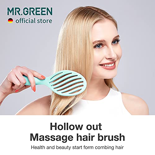 MR.GREEN Hollow Out Hair Brush Scalp Massage Combs Hair Styling Detangler Fast Blow Drying Detangling Tool For Wet Dry Curly Hair (Green)