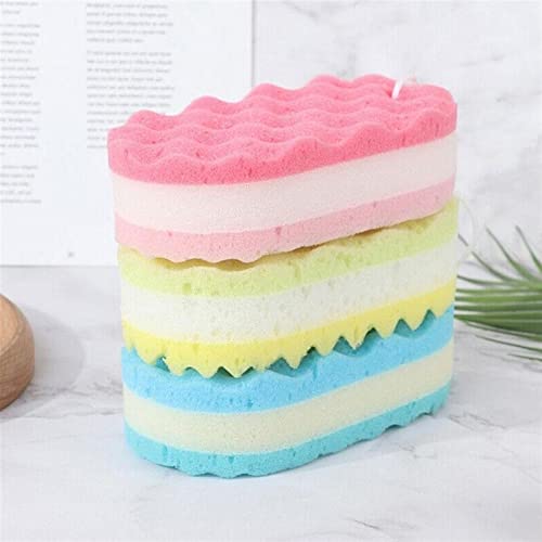 INGVY Dry Brushing Body Brush Three Layer Wave Bath Sponge Body Brush Skin Cleansing Massage Cleaning Shower Brush Adult Foam Scrub Towel Rope Holder (Color : Red)