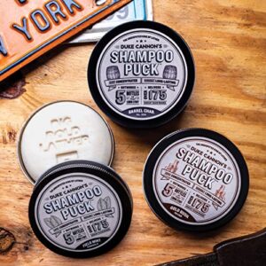 Duke Cannon Supply Co. Shampoo Puck for Men Hat Trick (Barrel Char, Gold Rush, Field Mint) Variety-Pack - Eco Friendly, Plastic Free, Solid Shampoo, Concentrated, Long-Lasting, 4.5 oz (Variety 3 Pack)