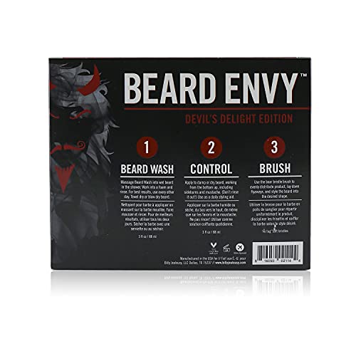 Billy Jealousy Devil's Delight Beard Envy Facial Hair Refining Kit - with Beard Wash Beard Control and Boar Bristle Brush for Clean, Hydrated, Soft, Tamed Unruly Mane