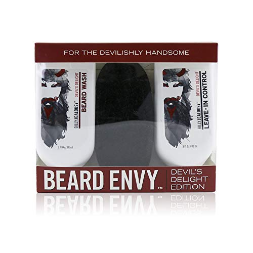 Billy Jealousy Devil's Delight Beard Envy Facial Hair Refining Kit - with Beard Wash Beard Control and Boar Bristle Brush for Clean, Hydrated, Soft, Tamed Unruly Mane