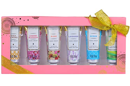 Spa Luxetique Hand Cream Gift Set, Hand Cream for Women, Travel Size Hand Lotion with Natural Aloe and Vitamin E for Dry Skin, Skin Care Hand Lotion Scented Hand Lotion Gift Sets for Women Ideal Gifts for Her Birthday Lotion Sets for Women 6 x 1.0 oz/30ml