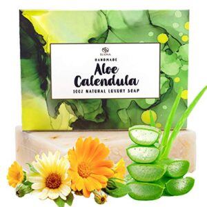 suona aloe vera calendula oil soap – versatile aloe vera face & body wash | aloe, calendula & shea butter | soothes & nourishes all skin types | organic aloe vera gel & calendula oil soap bar