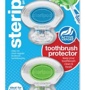 Steripod Clip-On Toothbrush Protector, Clear Blue and Clear Green, 2 Count