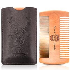 wooden beard comb kit, 1 piece brown christmas deer design pocket comb, handmade comb with durable case gifts for men, customized gifts for dad mustache care, beard care & hair grooming (1 pack deer)