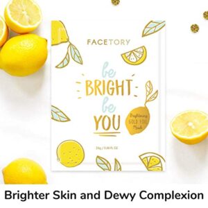 FACETORY Be Bright Be You Illuminating Gold Foil Mask with Vitamin C - Improve Oily, Combo, Dry, and Dull Skin - Moisturizes, Revitalizes, and Evens Out Skin Tone (Pack of 10)