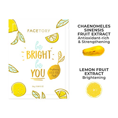 FACETORY Be Bright Be You Illuminating Gold Foil Mask with Vitamin C - Improve Oily, Combo, Dry, and Dull Skin - Moisturizes, Revitalizes, and Evens Out Skin Tone (Pack of 10)