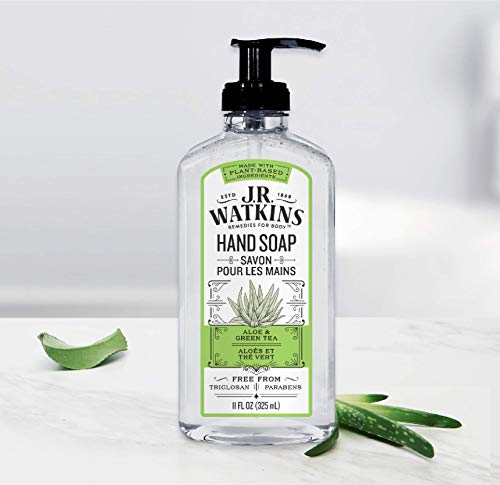 J.R. Watkins Gel Hand Soap, Scented Liquid Hand Wash for Bathroom or?Kitchen, USA Made and Cruelty Free, 11 fl oz, Aloe & Green Tea