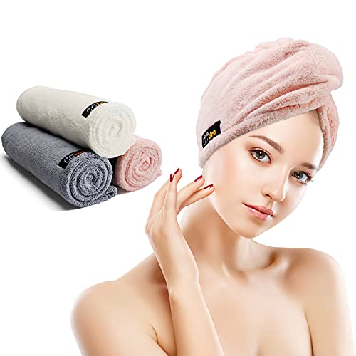 CCidea Microfiber Hair Towel 3 Pack Wrap Super Absorbent Twist Turban Dry Hair Caps Head Wrap Towels for Women (Long Fiber)