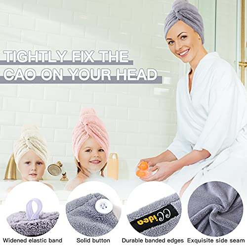 CCidea Microfiber Hair Towel 3 Pack Wrap Super Absorbent Twist Turban Dry Hair Caps Head Wrap Towels for Women (Long Fiber)