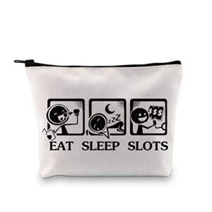 g2tup gambler gift casino lover gift eat sleep slots makeup bag slot machine casino gambling accessories pouch gambling gift slot machine themed cosmetic bag (eat sleep slots white bag)