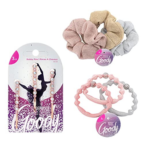 Goody Icy Holiday Scrunchies 3 count with 3 count Bobby Pins and Assorted Forever Elastics 3 count