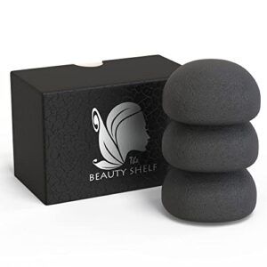 the beauty shelf konjac sponge (3 pack) activated bamboo charcoal. facial cleansing & exfoliating beauty sponges