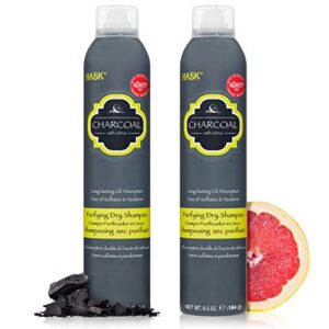 hask charcoal clarifying dry shampoo kits for all hair types, aluminum free, no sulfates, parabens, phthalates, gluten or artificial colors (6.5oz-qty2)