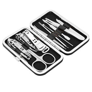 nail clipper set, manicure pedicure tools, 10 pcs stainless steel nail clipper set personal care beauty kit for men and women with portable travel case