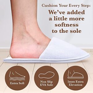 Spa Slippers, Disposable Slippers for Guests Bulk of 6 Pairs - Non-Slip Closed-Toe Premium White Spa Slippers Bulk with Travel Bags - Coral Fleece Hotel Slippers for Women and Men (3 Medium and 3 Large)