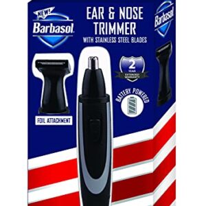 Barbasol Battery Powered Electric Ear and Nose Trimmer With Stainless Steel Blades, Foil Attachment, Detail Trimmer and Stand