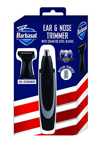 Barbasol Battery Powered Electric Ear and Nose Trimmer With Stainless Steel Blades, Foil Attachment, Detail Trimmer and Stand