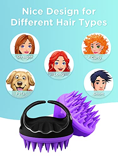 HEETA Shampoo Brush, 2-Pack Upgraded Wet and Dry Hair Scalp Massager Brush with Soft Silicone Hair Brush for Women, Men, Pets(Black & Purple)