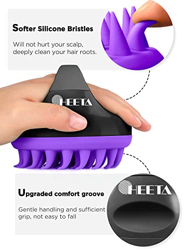 HEETA Shampoo Brush, 2-Pack Upgraded Wet and Dry Hair Scalp Massager Brush with Soft Silicone Hair Brush for Women, Men, Pets(Black & Purple)