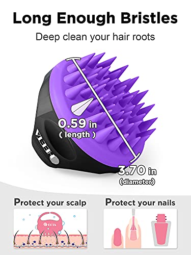 HEETA Shampoo Brush, 2-Pack Upgraded Wet and Dry Hair Scalp Massager Brush with Soft Silicone Hair Brush for Women, Men, Pets(Black & Purple)