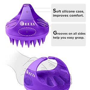 HEETA Shampoo Brush, 2-Pack Upgraded Wet and Dry Hair Scalp Massager Brush with Soft Silicone Hair Brush for Women, Men, Pets(Black & Purple)