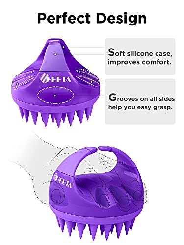 HEETA Shampoo Brush, 2-Pack Upgraded Wet and Dry Hair Scalp Massager Brush with Soft Silicone Hair Brush for Women, Men, Pets(Black & Purple)