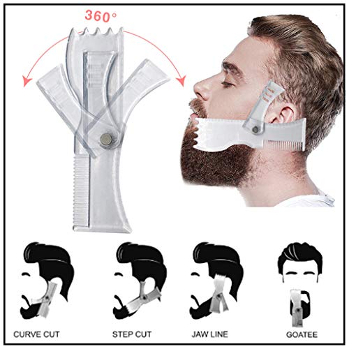 Beard All-In-1 Men Comb Beard Template Shape Adjustable Styling Stencil Rotating Beauty Tools Wet Dry Hair Brush Kids (Transparent, One Size)